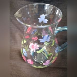 unknown | Dining | Vintage Stenciled Glass Pitcher With Floral Design ...